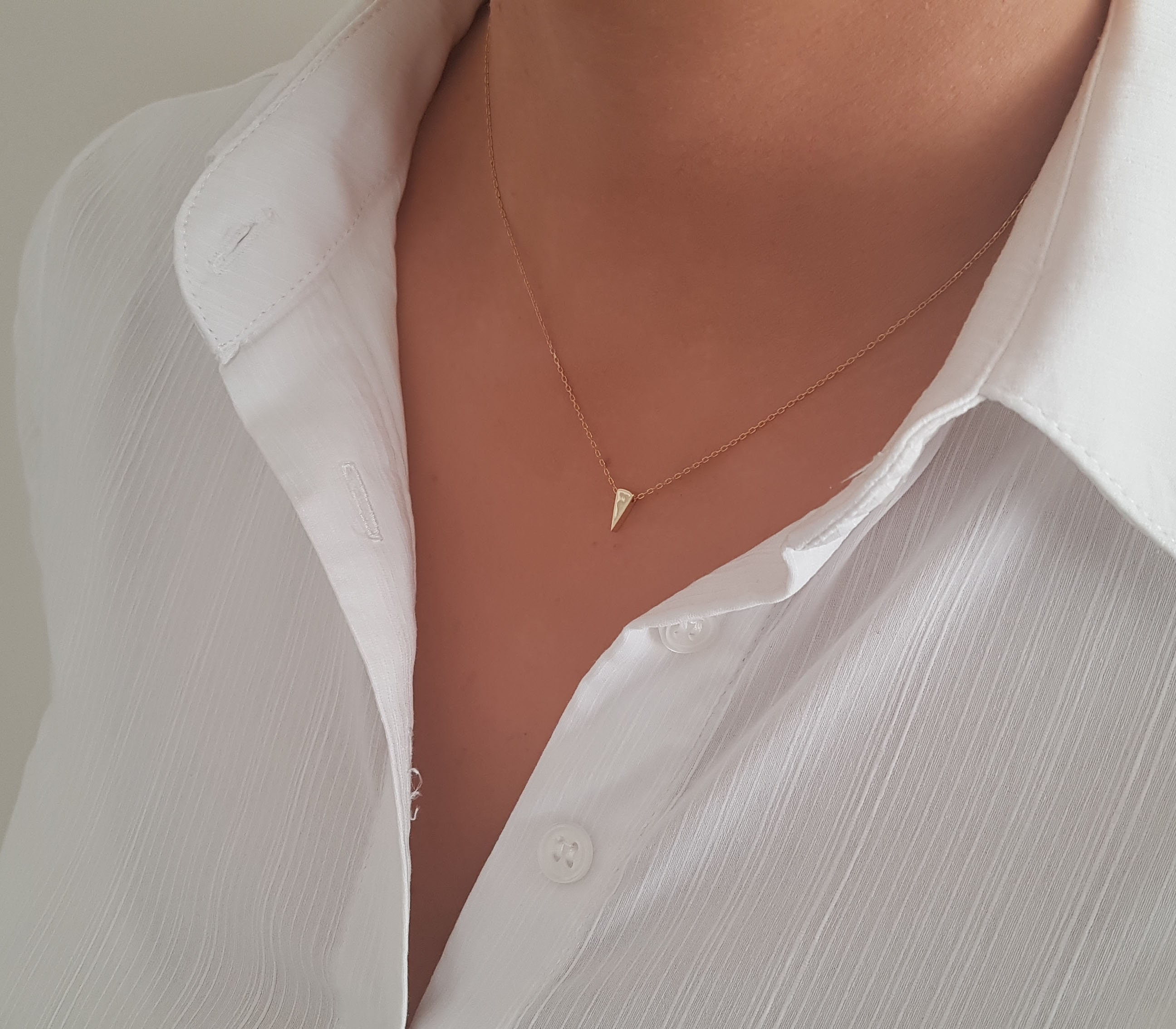 14k Solid Gold Triangle Necklace Geometric Necklace | Etsy