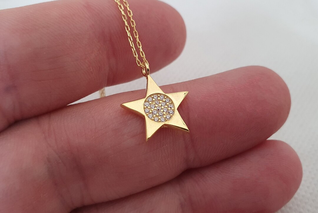 10k 14k 18k Solid Gold Star Necklace, Star Gold Necklace, Star Gold ...