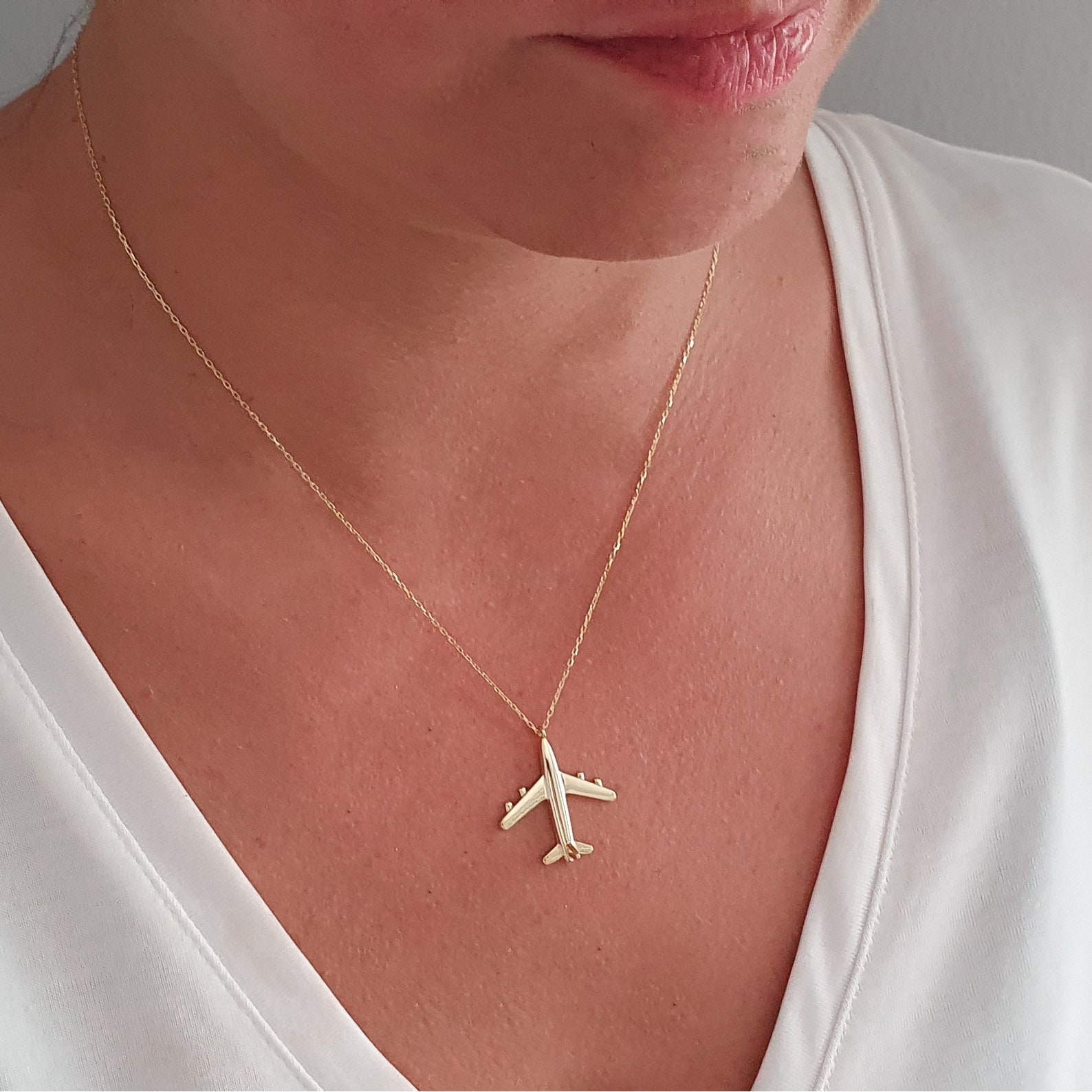 10k 14k 18k Solid Gold Plane Necklace Plane Necklace Plane - Etsy