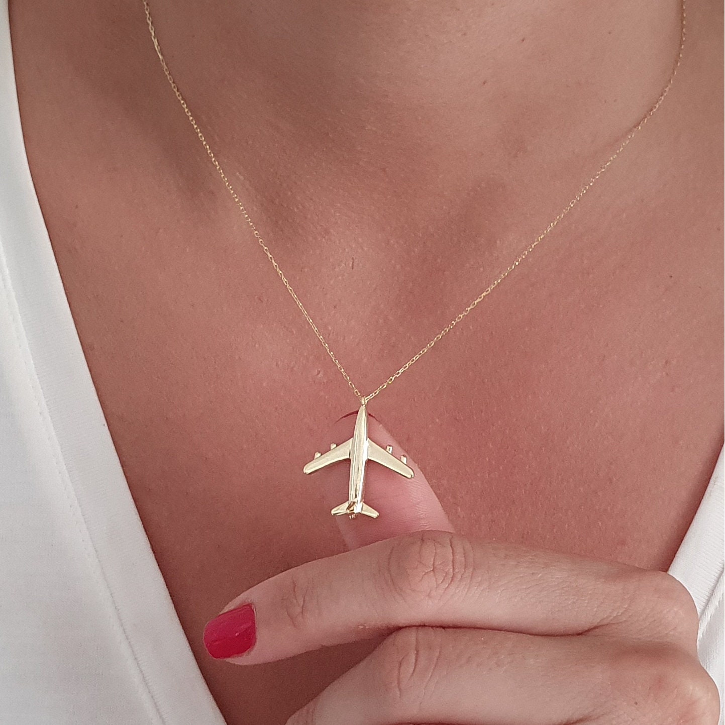 10k 14k 18k Solid Gold Plane Necklace Plane Necklace Plane - Etsy
