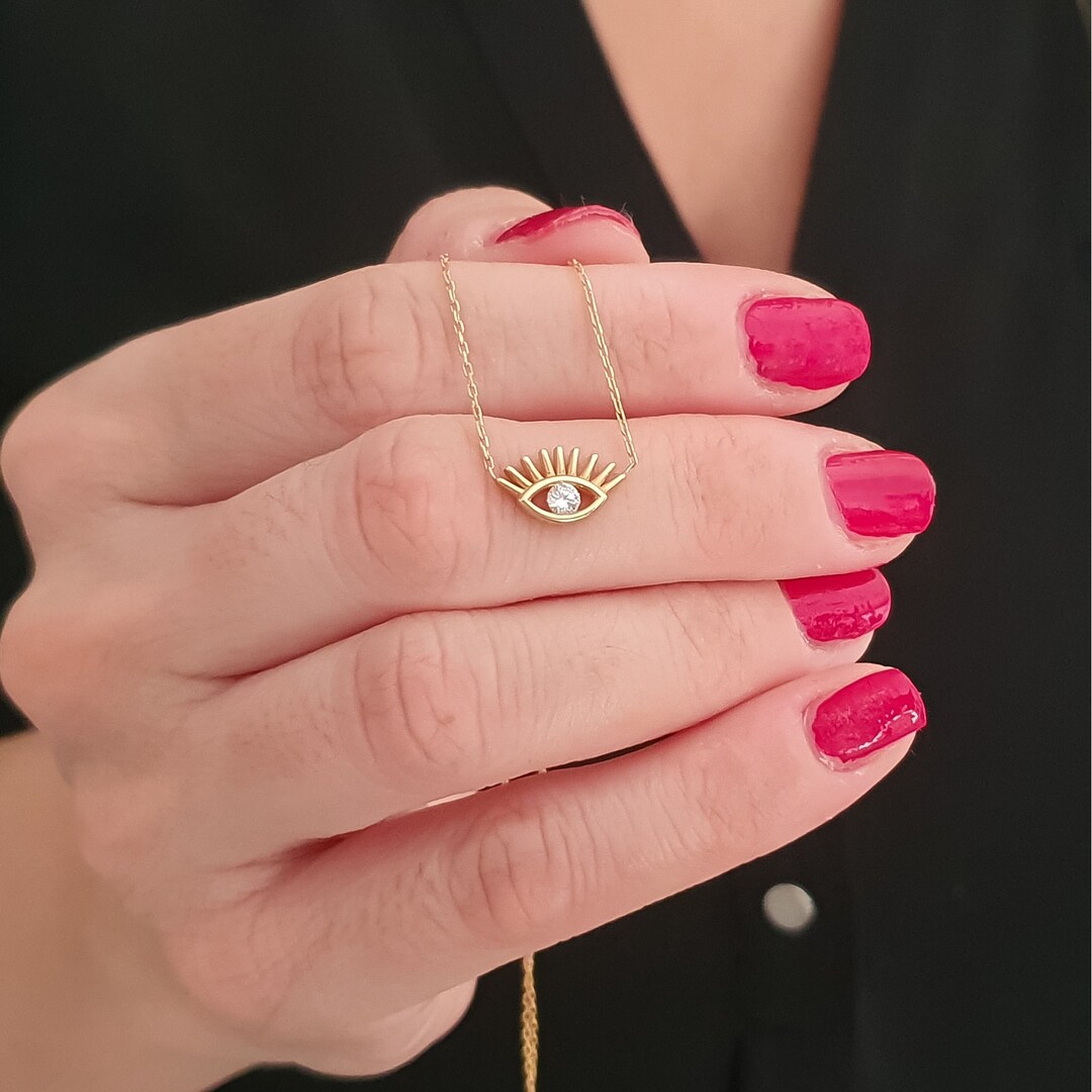 Diamond Evil Eye Gold Necklace,10k 14k 18k Solid Gold Eye Necklace ...