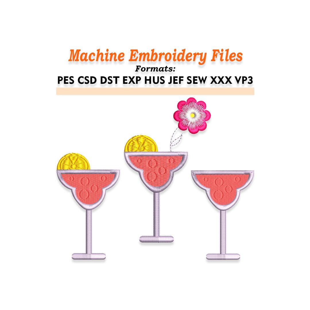 Cocktail Embroidery Design Files. Sizes 1", 2", 3", 4", 5", 6", 7", 8 ...