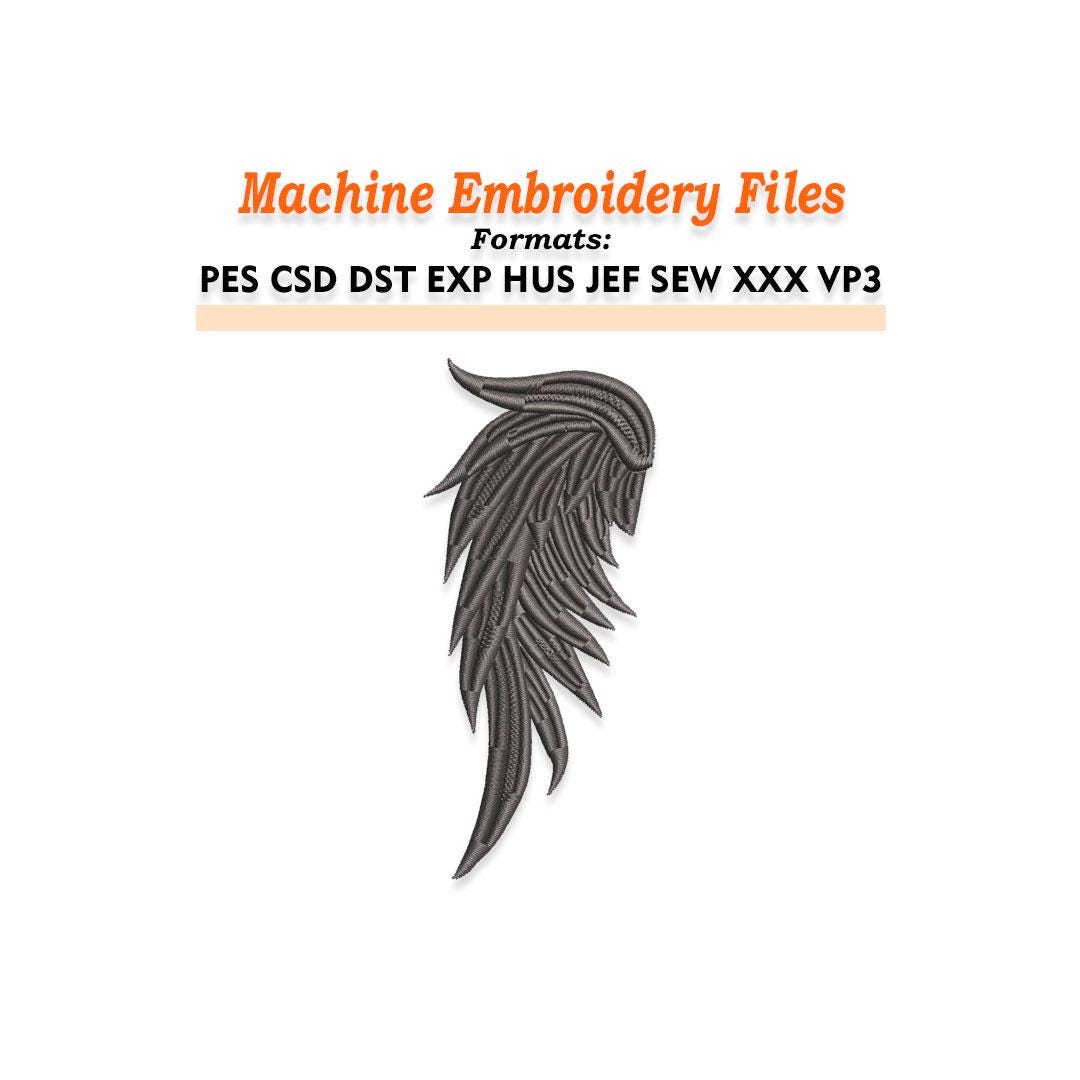 Angel Wing Embroidery Design Files. Sizes 1", 2", 3", 4", 5", 6", 7", 8 ...