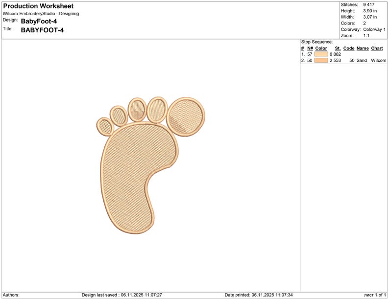 Baby Footprint Embroidery Design Files. Sizes 1", 2", 3", 4", 5", 6", 7 ...