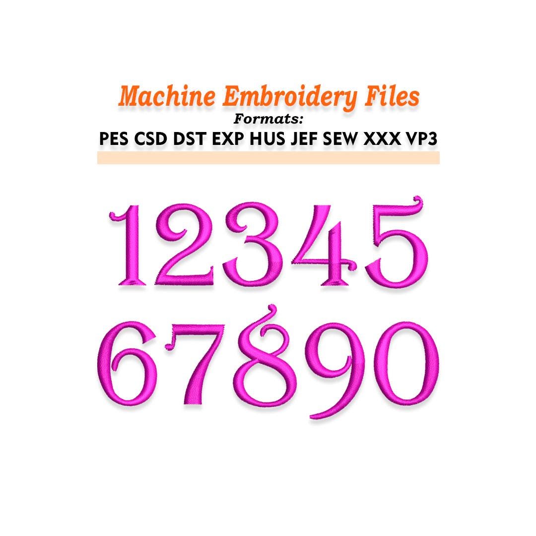 Numbers Embroidery Design Files. Sizes 1" 2" 3" 4" 5" 6" 7" 8 ...