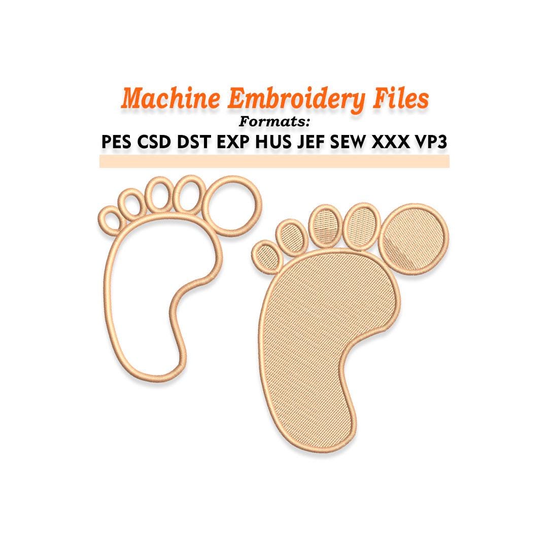 Baby Footprint Embroidery Design Files. Sizes 1", 2", 3", 4", 5", 6", 7 ...