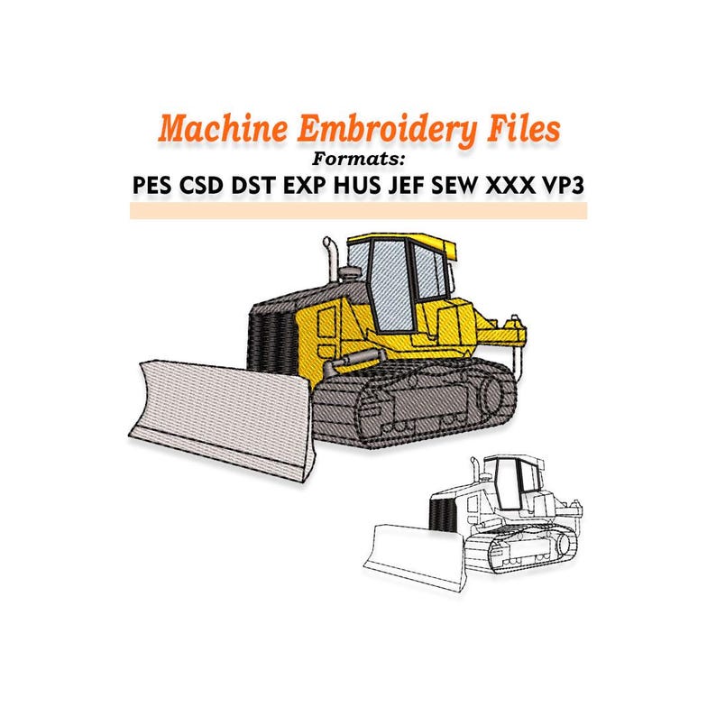 Bulldozer Embroidery Design Files. Sizes 3", 4", 5", 6", 7", 8", 9", 10 ...