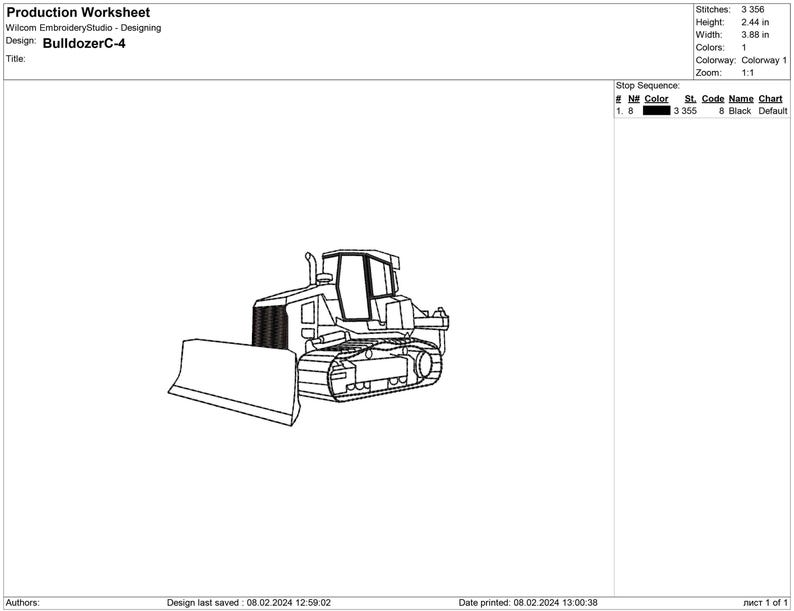 Bulldozer Embroidery Design Files. Sizes 3", 4", 5", 6", 7", 8", 9", 10 ...