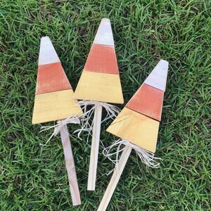 Set of 6 Candy Corn Yard Stakes, Halloween Decor, Garden Art, Wood ...