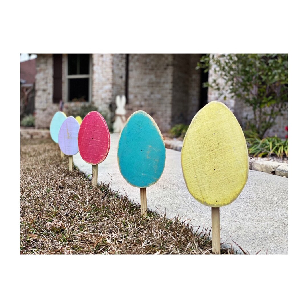 Wood Easter Egg Yard Stakes - Etsy