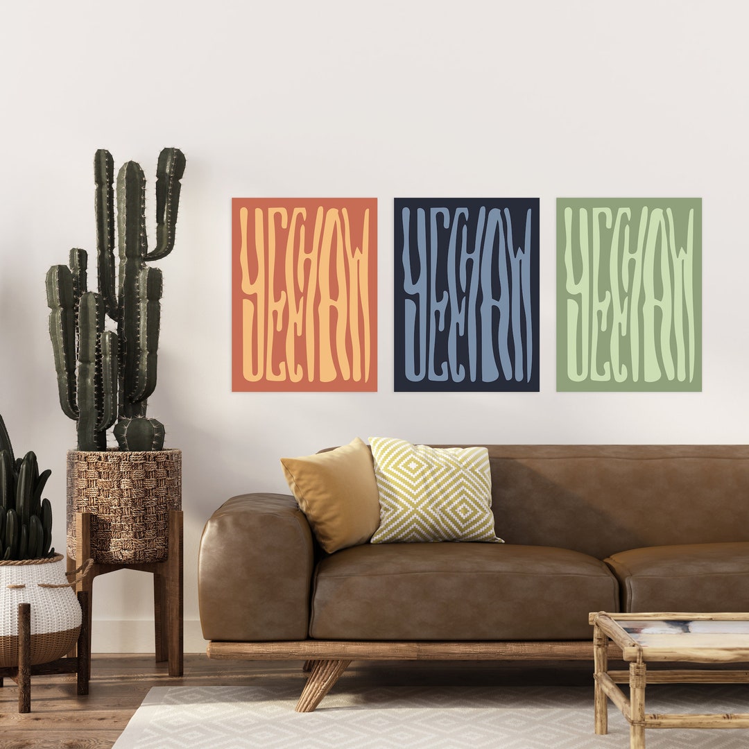 Set of 3 Abstract Yeehaw Art Prints, Western-inspired Poster, Retro ...