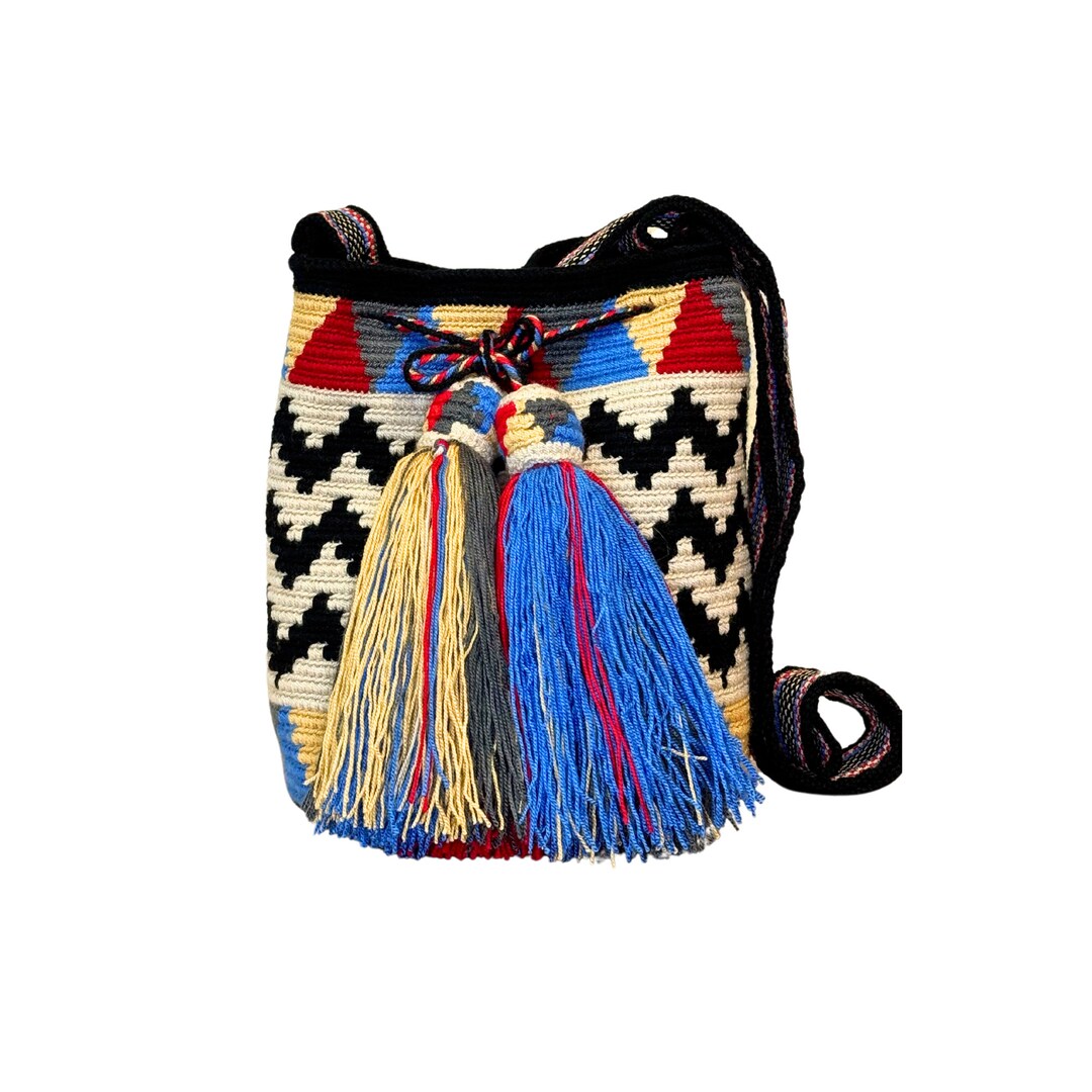 Wayuu Mochila Bag Medium Traditional Zig Zag Blue and Red Solid Strap ...