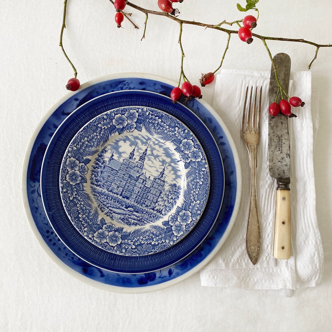 Vintage Blue & White Set of Mixed Plates | Mix and Match Dinnerware Set ...