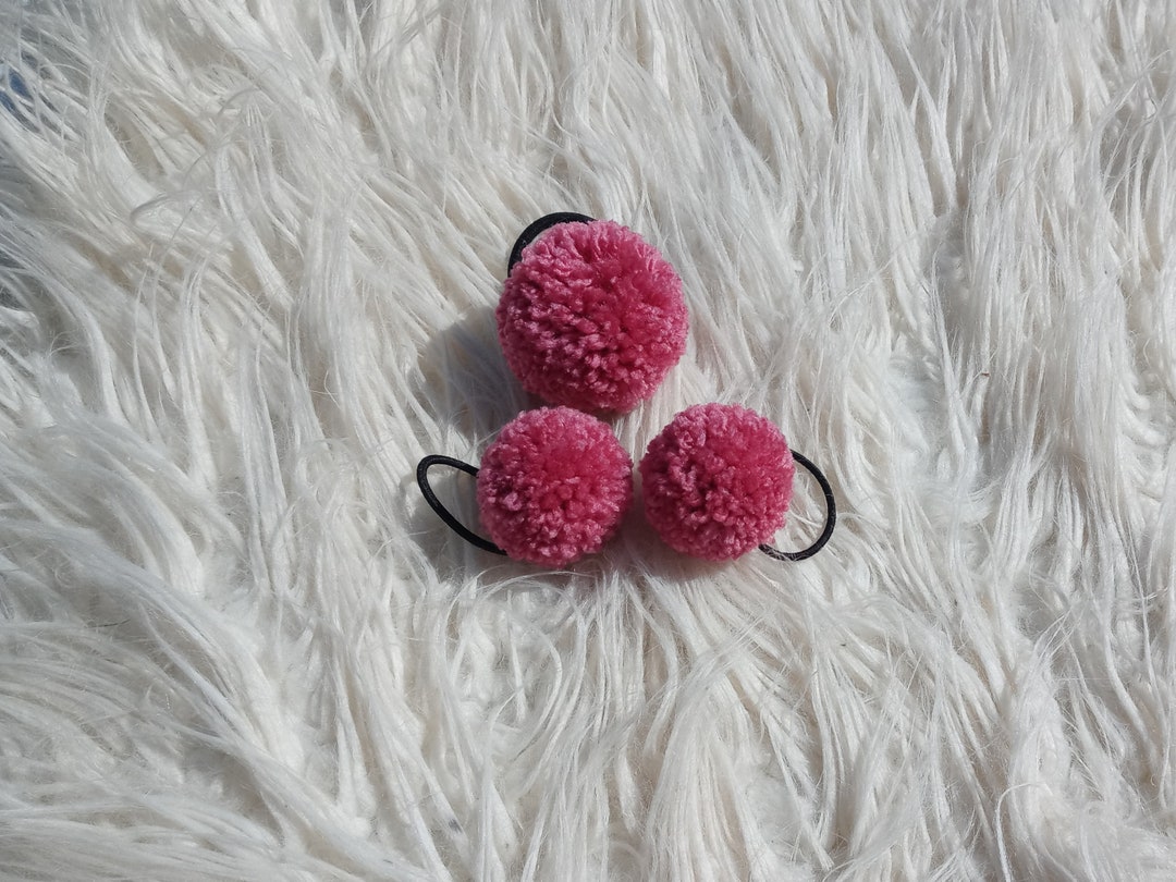 Rose Pom Pom Pigtail Holders and Ponytail Holder Set Ready - Etsy