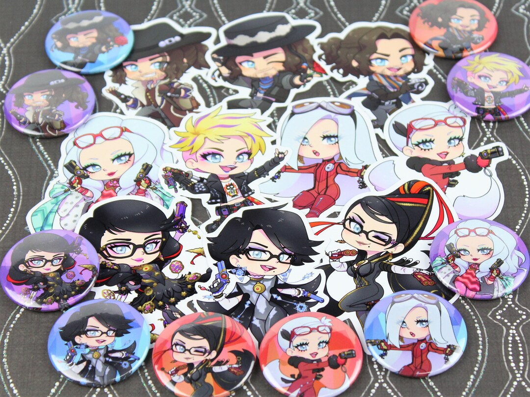 Bayonetta Jeanne Luka Viola Bayonetta Fan Art Sticker Button Badge Pin ...