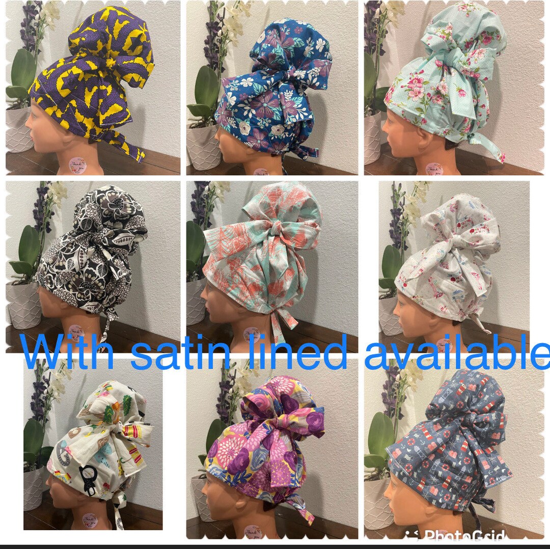High Bun, With Satin Lined,scrub Caps, Surgical Cap , Nurses Caps, High ...