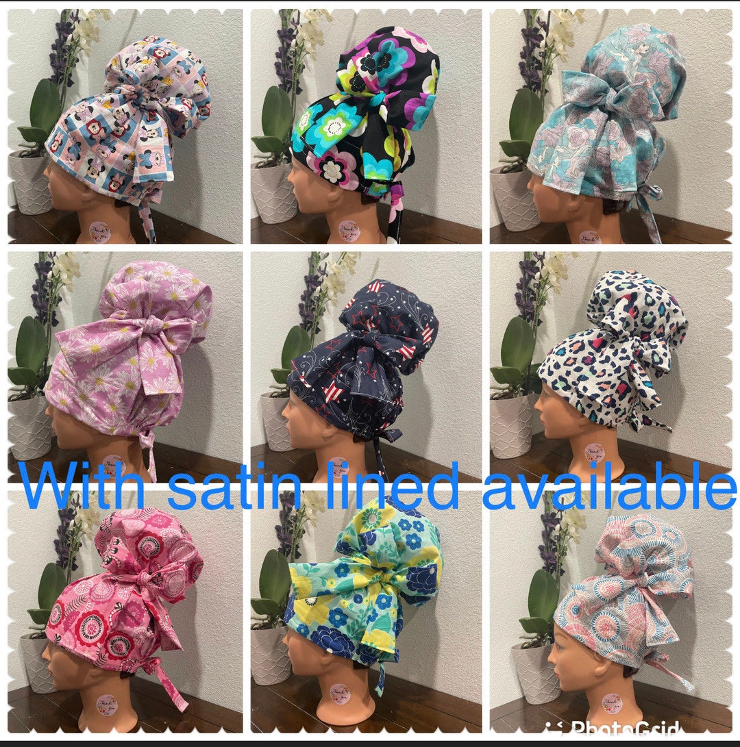 High Bun, With Satin Lined,scrub Caps, Surgical Cap , Nurses Caps, High ...