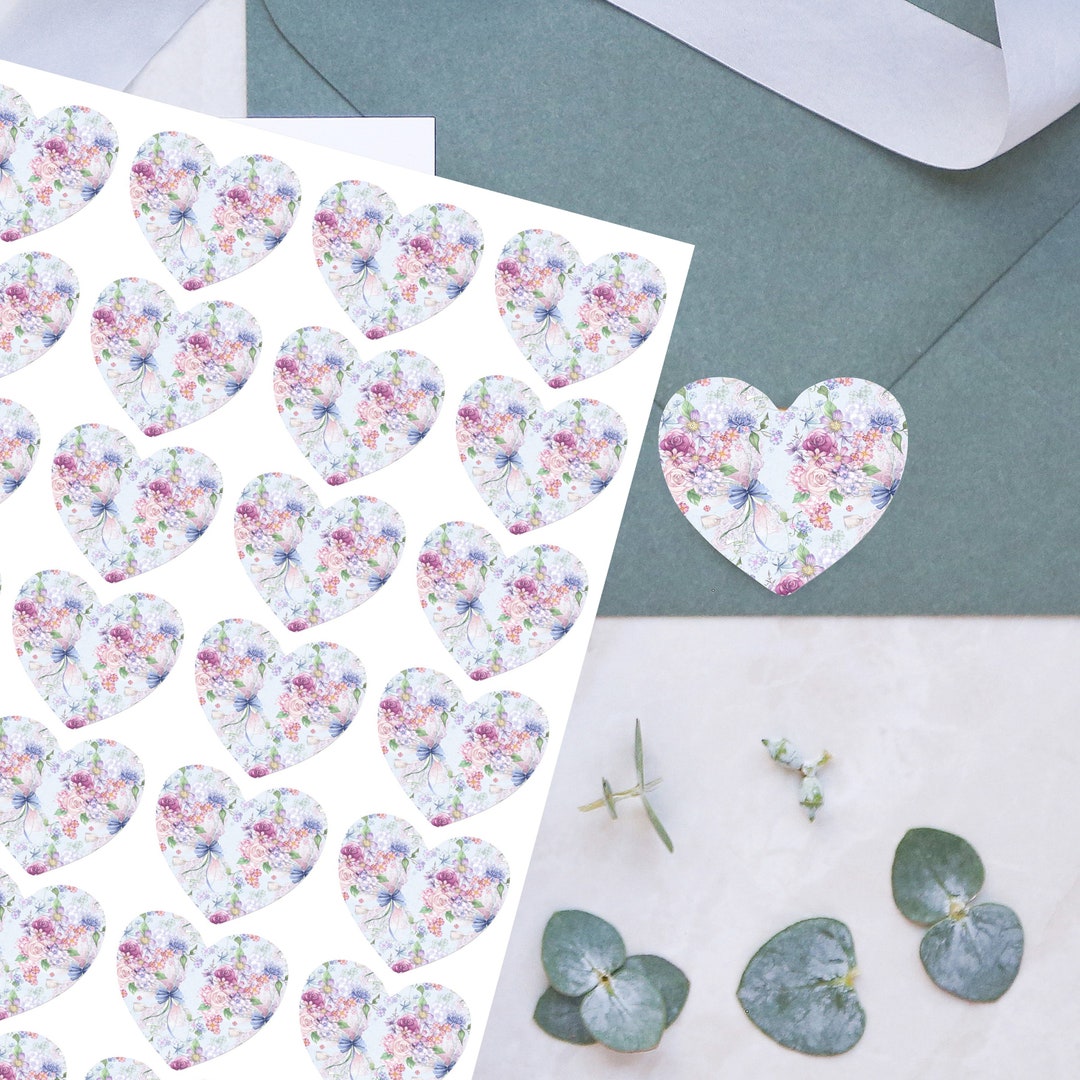 Lilac Floral Heart Shaped Envelope Stickers/heart Stickers/envelope ...