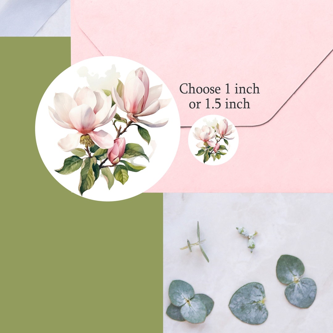 White Magnolias Round Stickers/flower Envelope Stickers/envelope Seals ...