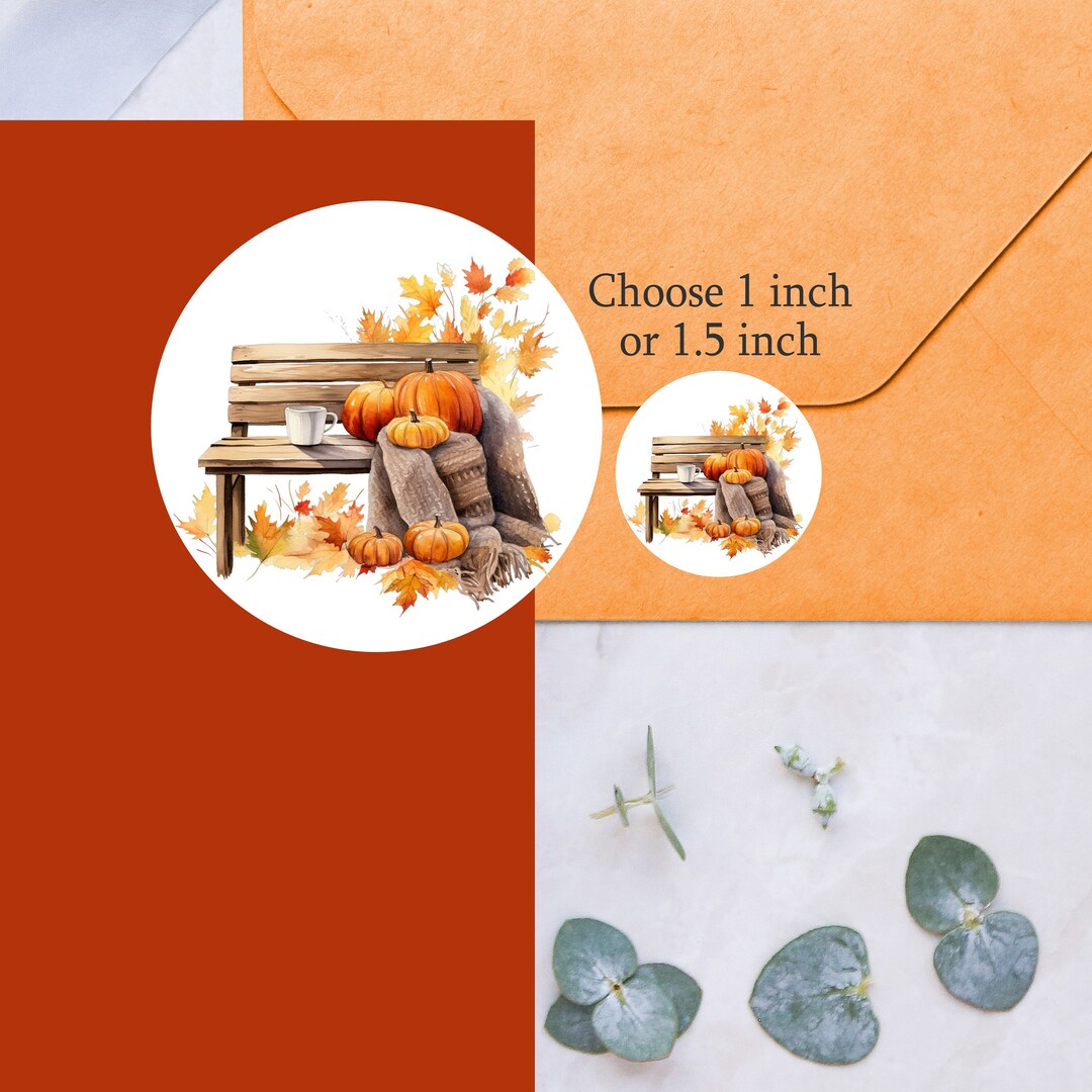 Autumn Bench Round Stickers/fall Envelope Stickers/envelope Seals ...