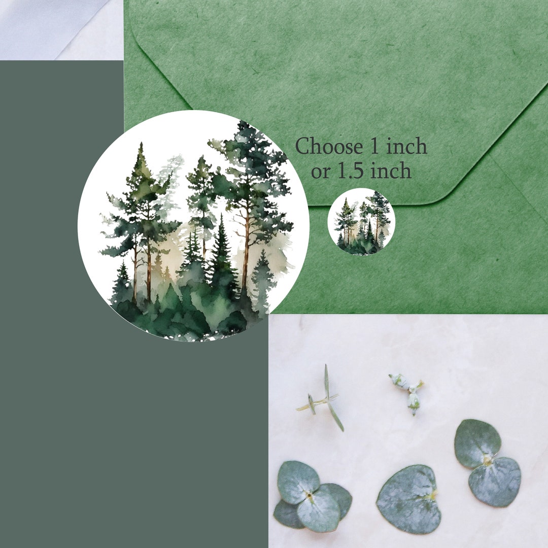 Watercolor Trees Round Stickers/envelope Stickers/tree Stickers ...