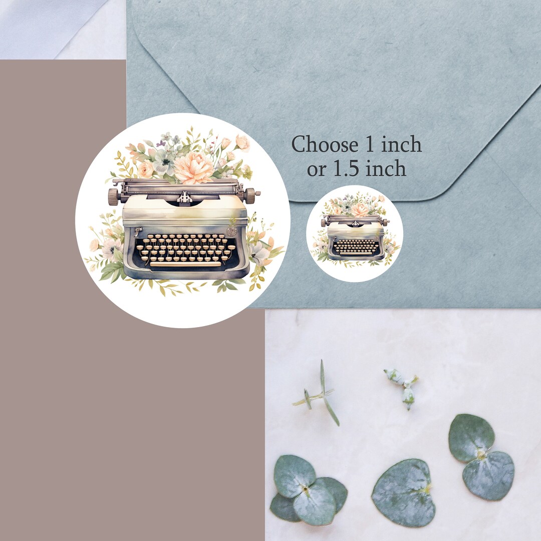 Typewriter Round Stickers/floral Envelope Stickers/envelope Seals ...