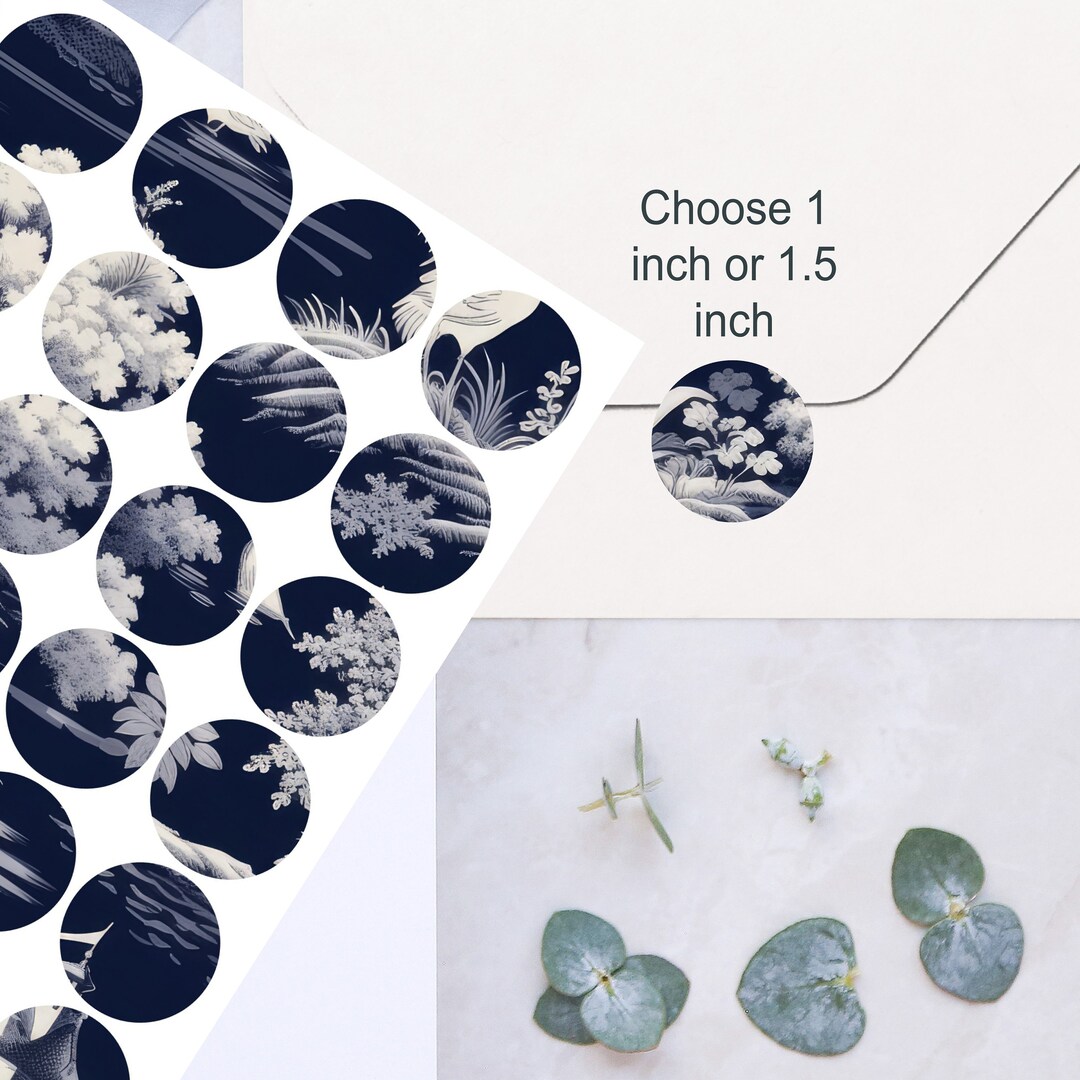 Navy Blue Toile Round Stickers/envelope Stickers/scrapbook Stickers ...