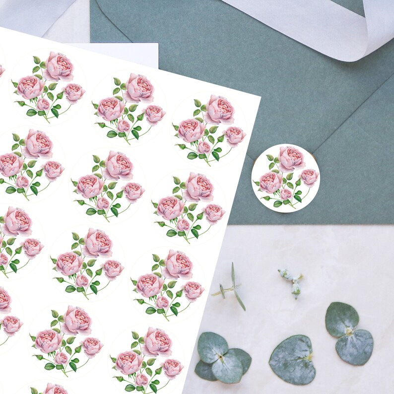 1.5 Inch Pink Roses Envelope Stickers/envelope Seals/floral Envelope ...