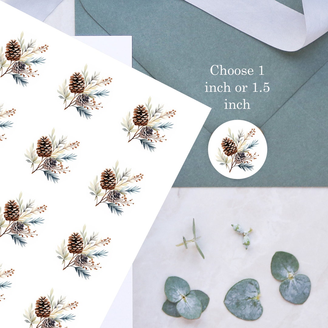 Winter Pine Cone Round Stickers/winter Stickers/seasonal Envelope ...