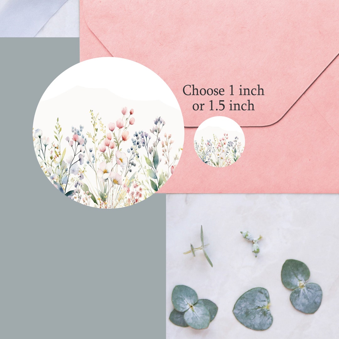 Watercolor Wildflowers Round Stickers/envelope Stickers/flower Stickers ...