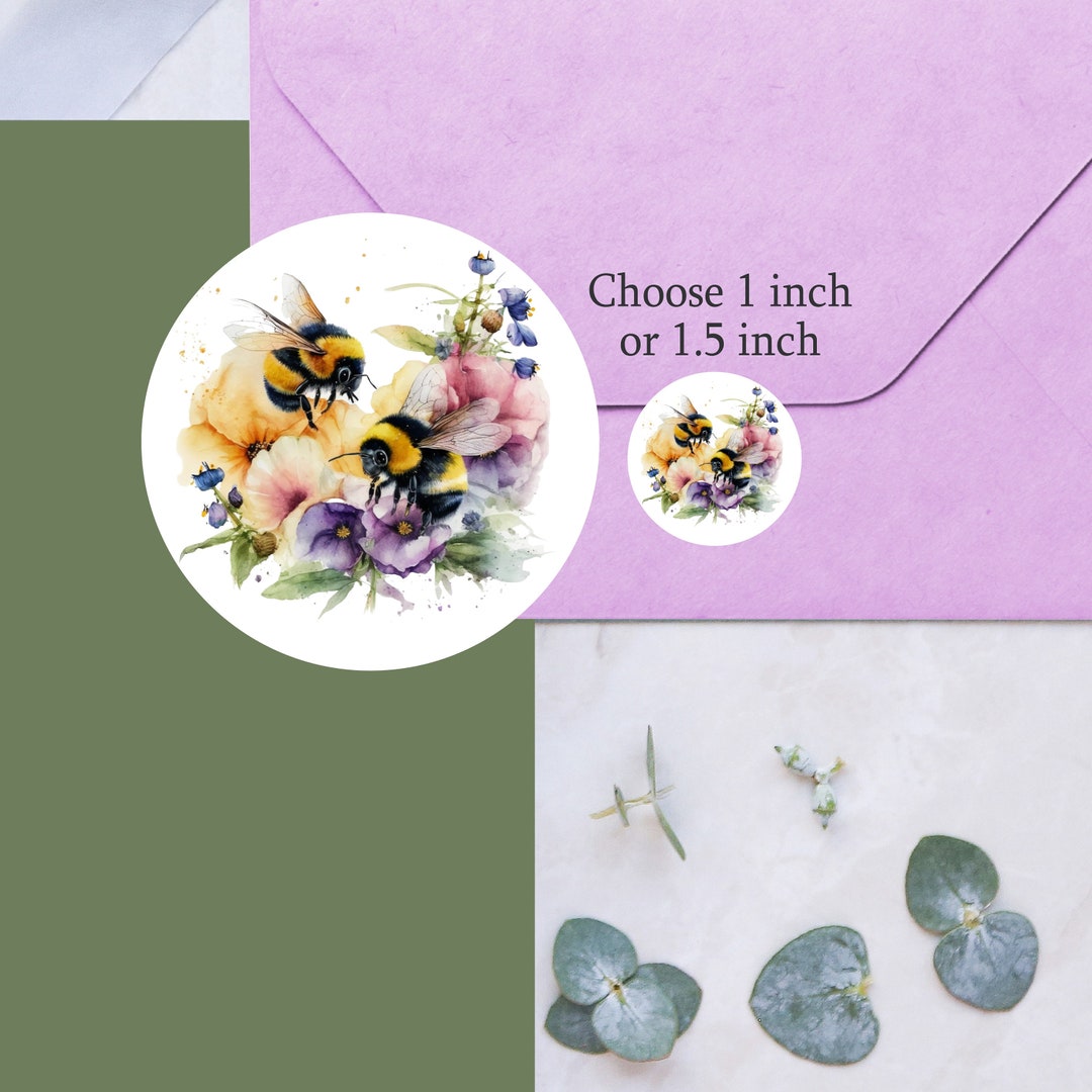 Spring Bees Round Stickers/floral Envelope Stickers/bee Stickers ...