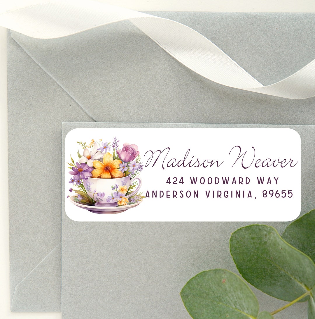 Floral Tea Cup Address Labels/return Address Labels/envelope Labels ...