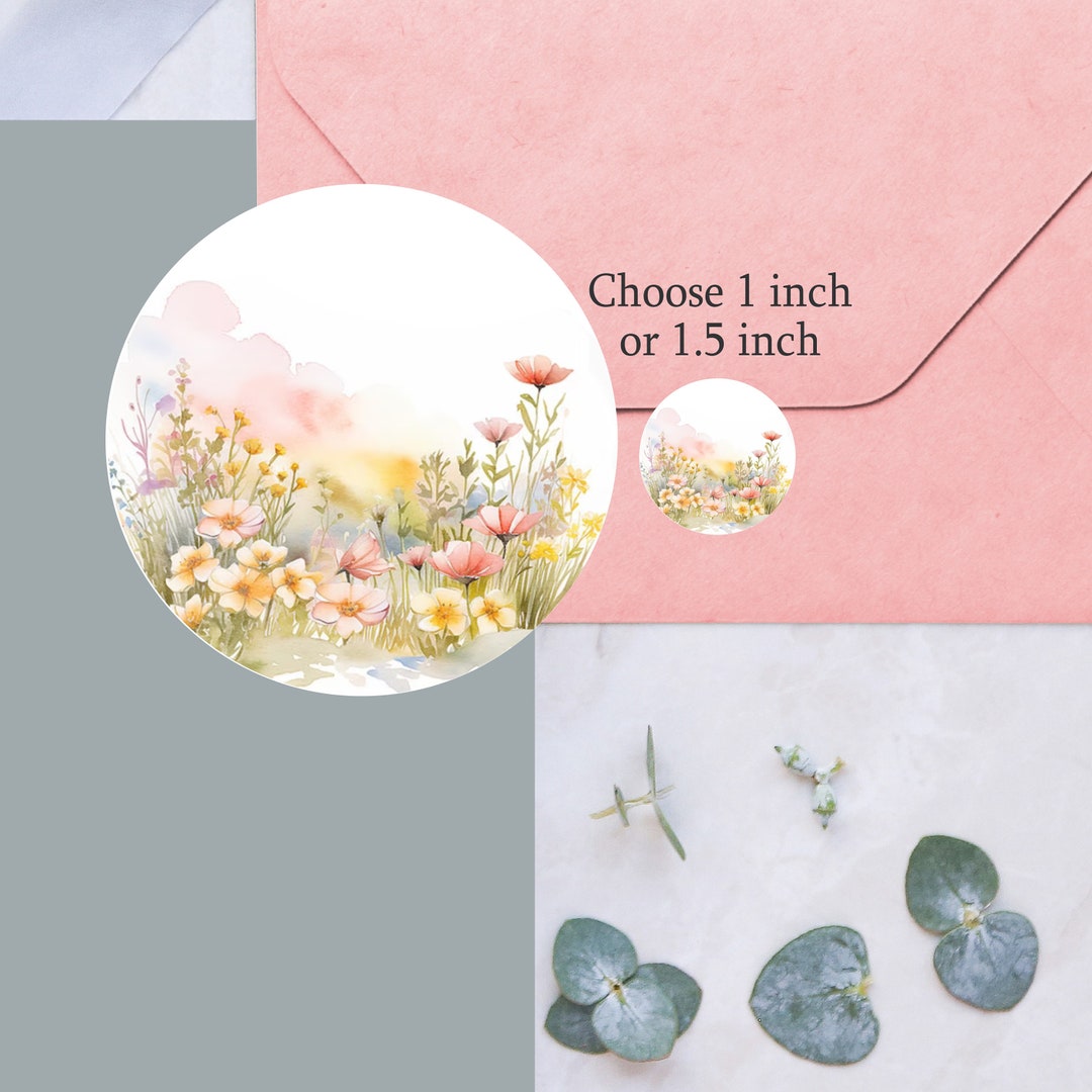 Watercolor Bloom Fields Round Stickers/envelope Stickers/flower ...