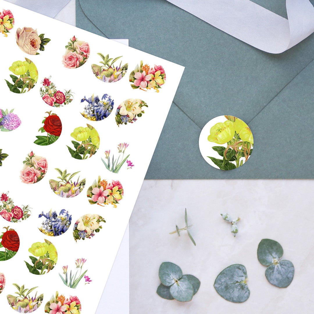 Floral Illustration Envelope Stickers 1 Inch/decorative Stickers/round ...