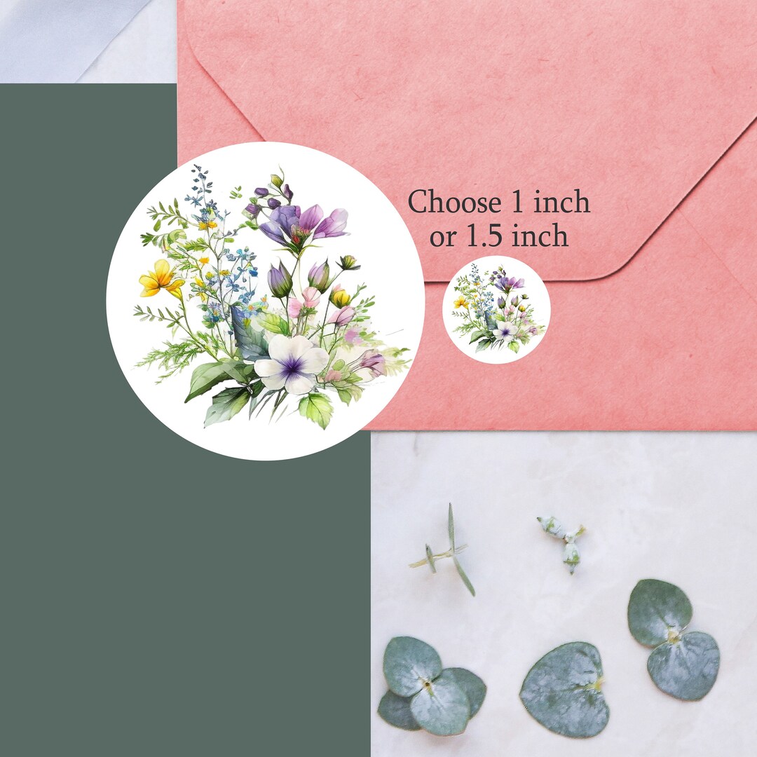 Flowers Round Stickers/floral Envelope Stickers/flower Stickers ...