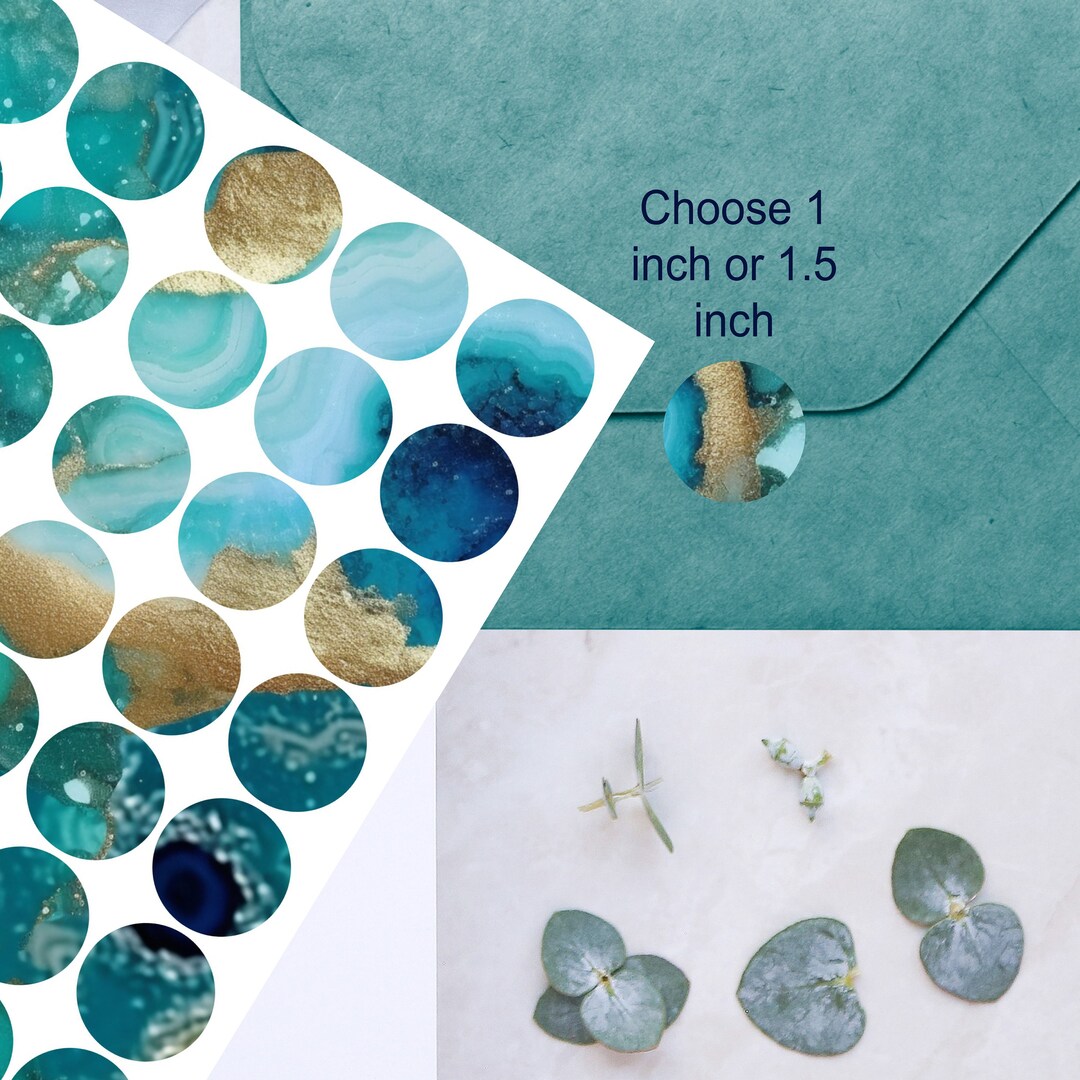 Teal Watercolor & Gold Round Stickers/envelope Stickers/teal Stickers ...
