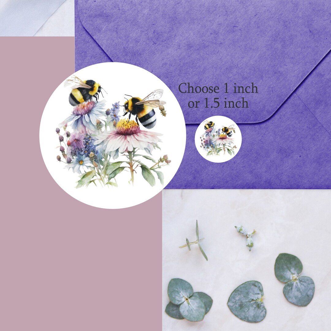 Honeybees Round Stickers/floral Envelope Stickers/bee Stickers/envelope ...