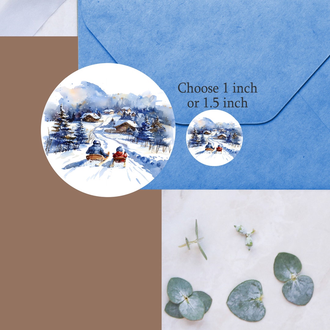 Winter Scene Round Stickers/winter Envelope Stickers/envelope Seals ...
