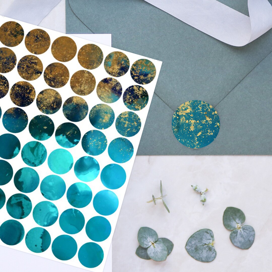Round Aqua Gold Envelope Stickers 1 Inch/decorative Stickers/round ...