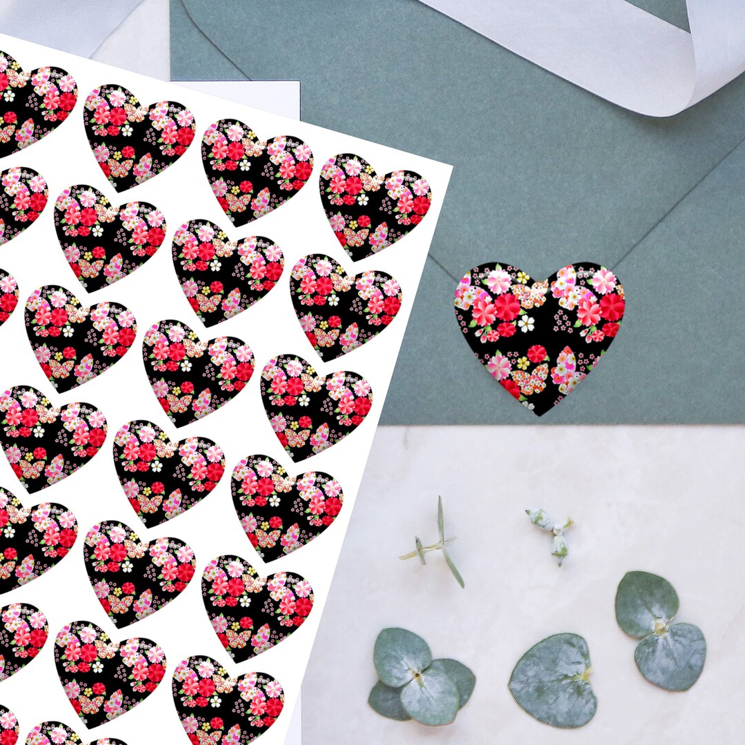 Floral Heart Shaped Envelope Stickers/envelope Labels/heart Seals ...