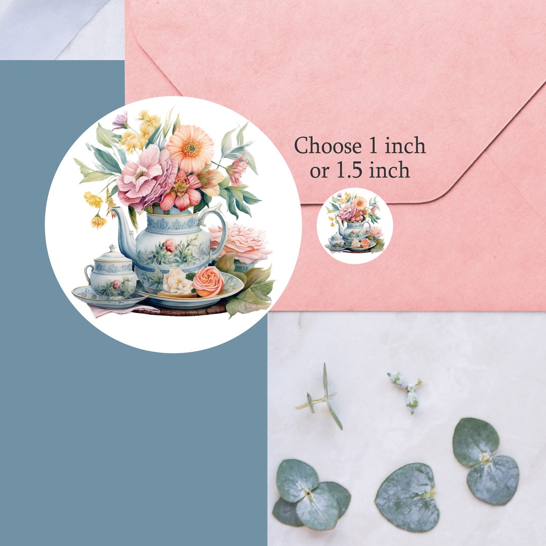 Tea Party Round Stickers/envelope Stickers/tea Pot Stickers/envelope ...