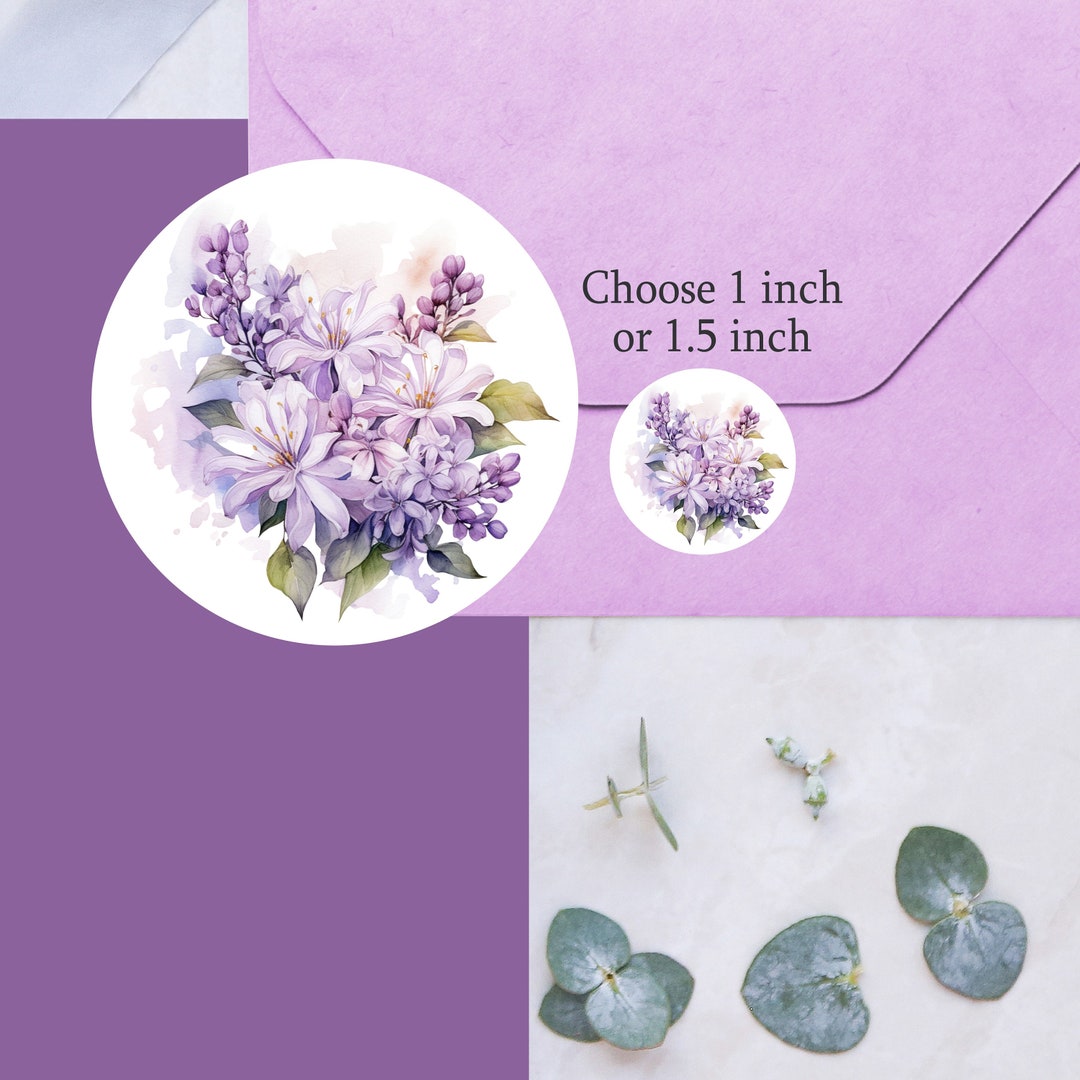 Lilac Round Stickers/floral Envelope Stickers/envelope Seals/flower ...
