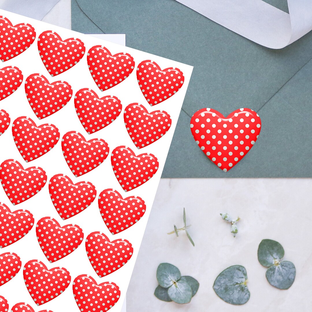 Red Polka Dot Heart Shaped Envelope Stickers/envelope Labels/heart ...