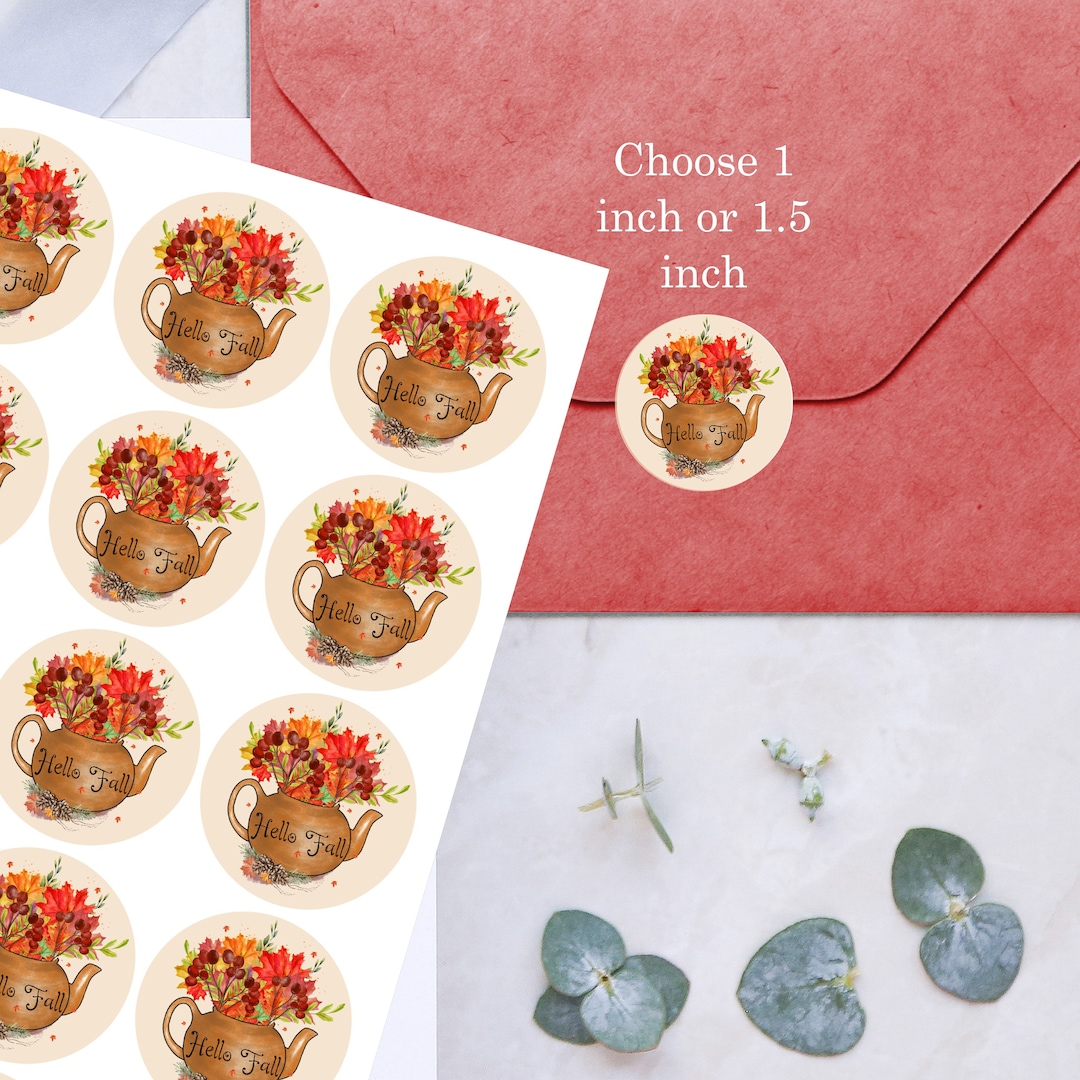Hello Fall Round Stickers/envelope Seals/fall Flower Stickers/envelope ...