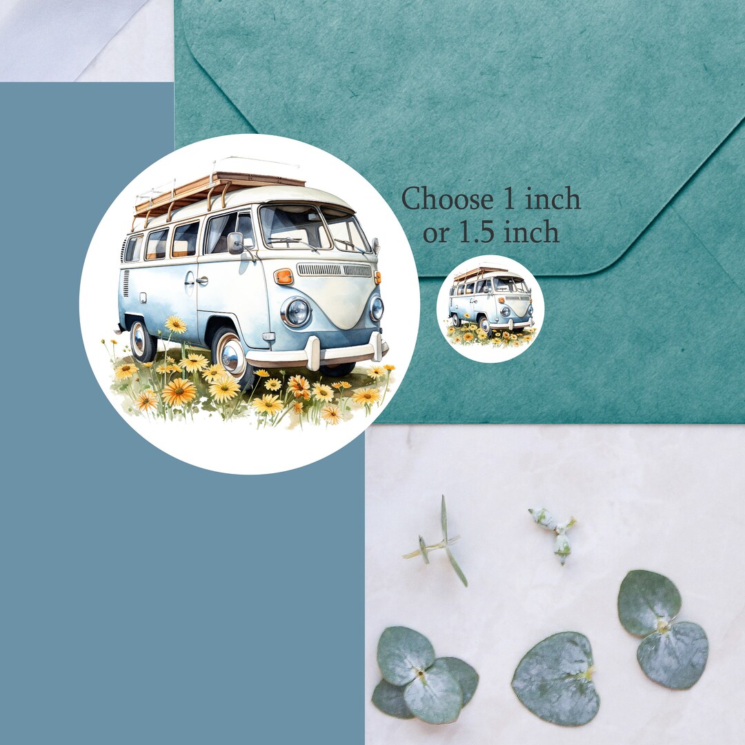 Summer Van Round Stickers/envelope Stickers/vintage Bus Stickers ...