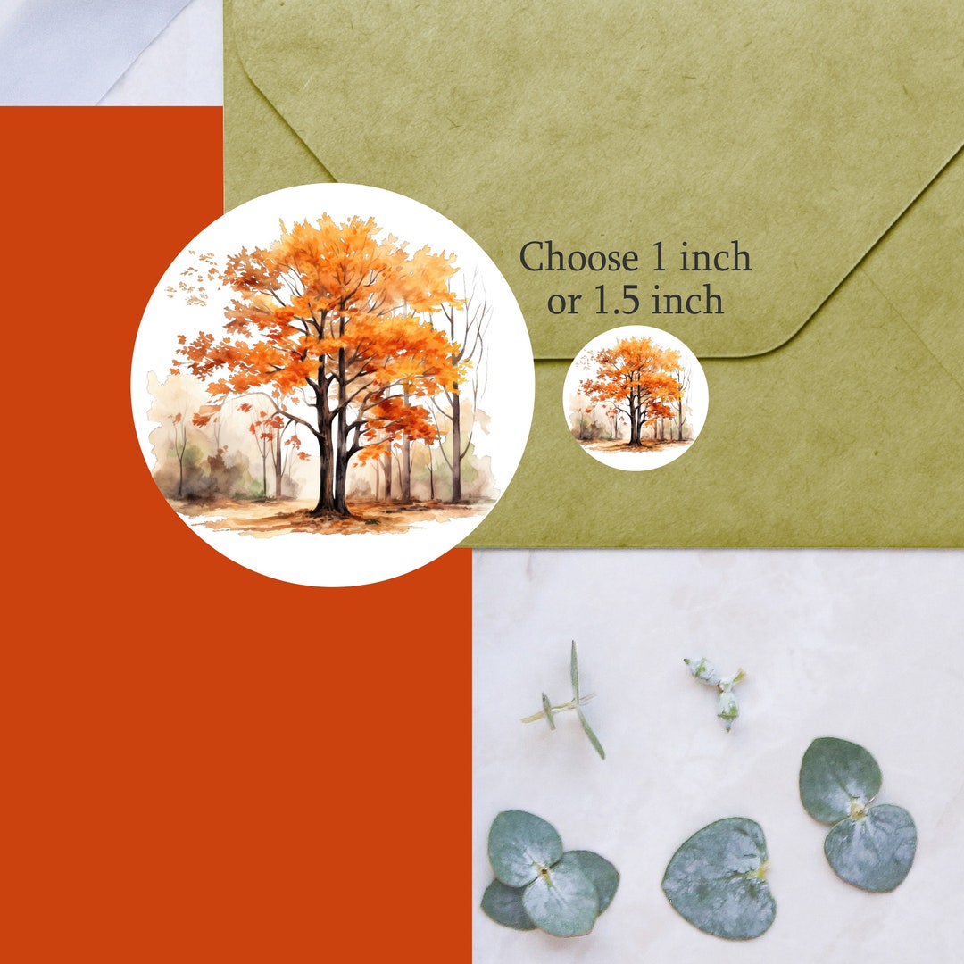 Autumn Tree Round Stickers/fall Envelope Stickers/envelope Seals ...