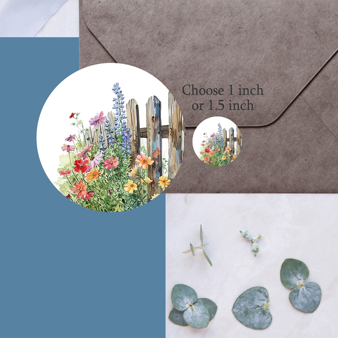 Wildflower Fence Round Stickers/floral Envelope Stickers/wildflower ...