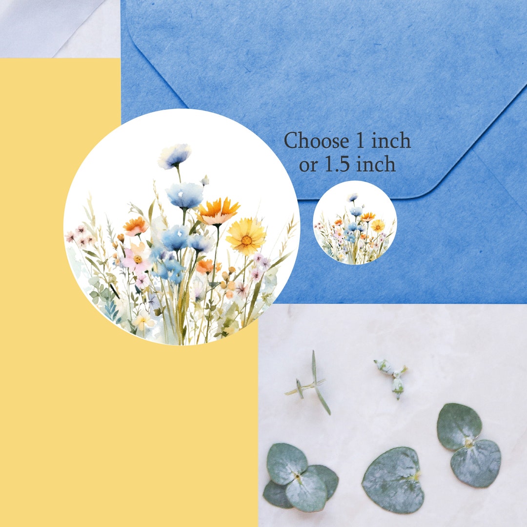 Yellow & Blue Wildflowers Round Stickers/flower Envelope Stickers ...