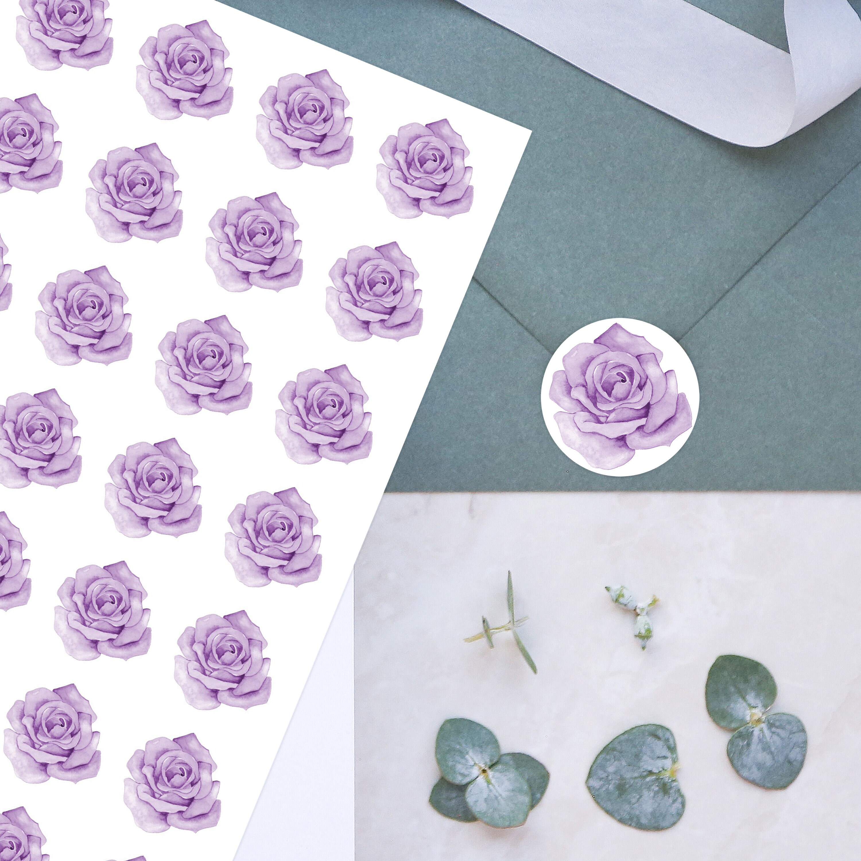 Envelope Stickers 1 Inch Lavender Rose/flower Stickers/round Envelope ...