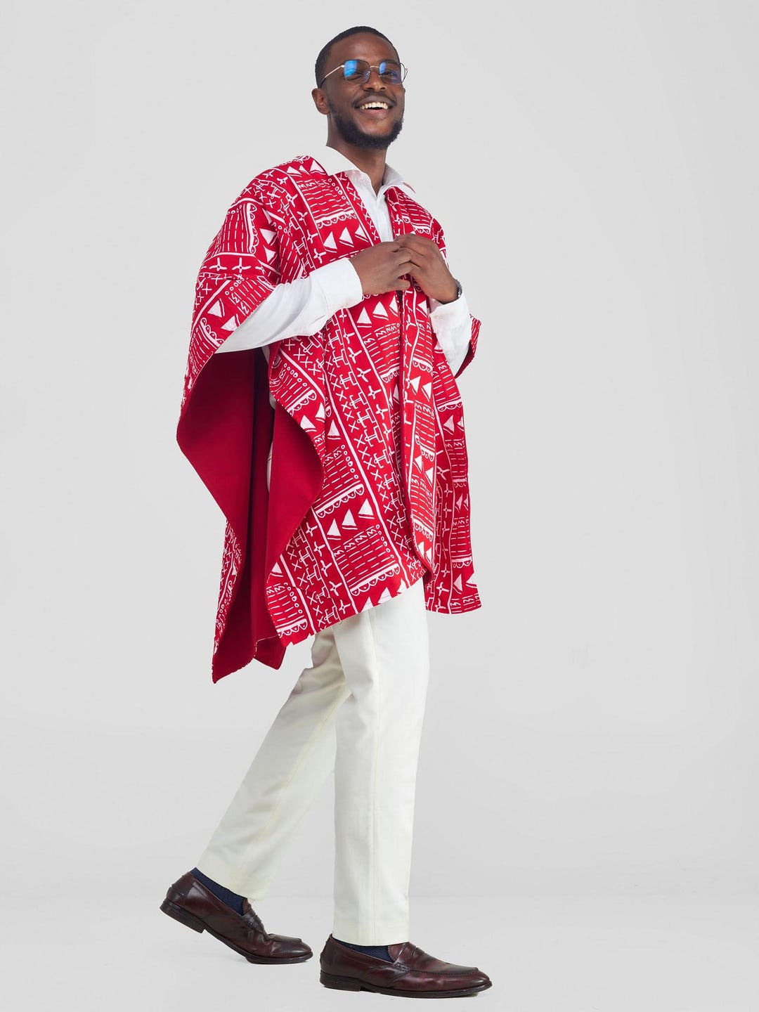 African Print Winter Cape - Red; Men's Winter Fashion; Winter Layering ...